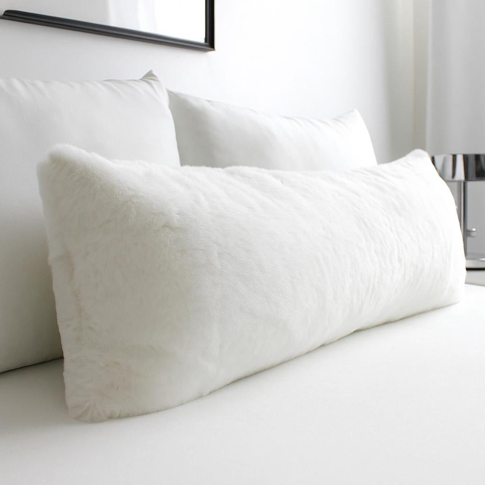 Luxurious Puffy Faux Fur Pillow Cover - Bright White Cozy Plush Faux ...