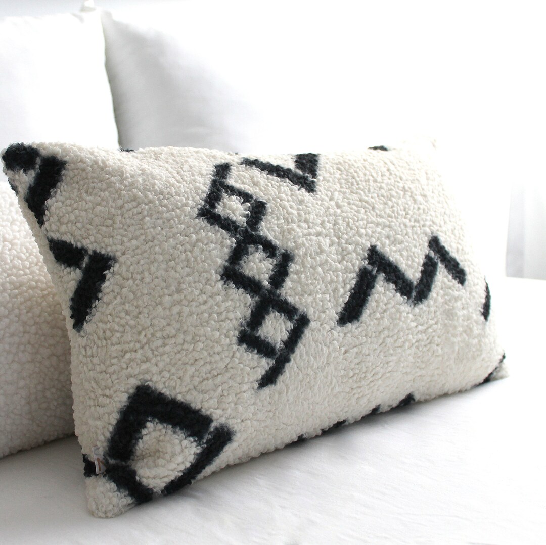 Cream Teddy Boucle Pillow Cover: Geometric Pattern Lumbar Cushion - Etsy
