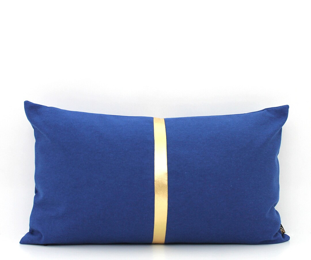 Cobalt Blue and Gold Colorblock Pillow Covers - Custom Metallic Stripe ...