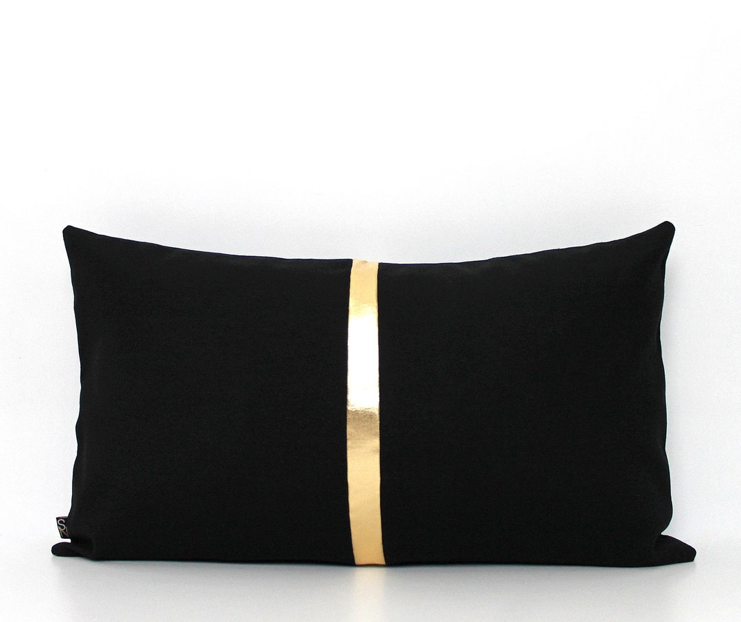 Pillow Cover in Black and Gold, Metallic Colorblock All Sizes, Custom ...