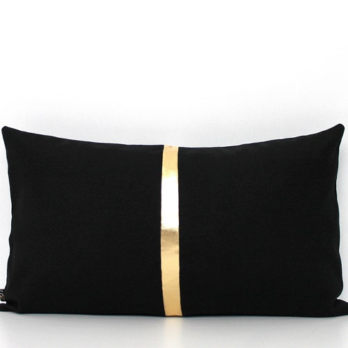 White Black and Metallic Gold Colorblock Lumbar Pillow Cover - Etsy