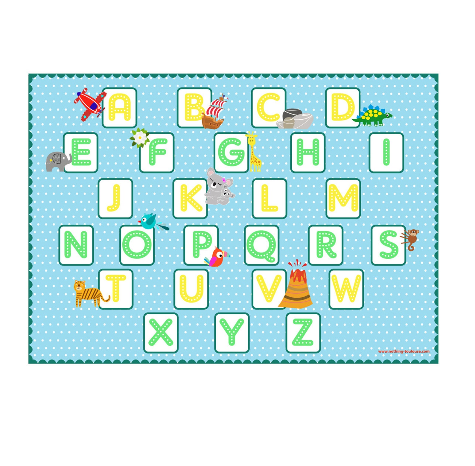 Set de table pédagogique, set de table enfant, thème alphabet, tons ...