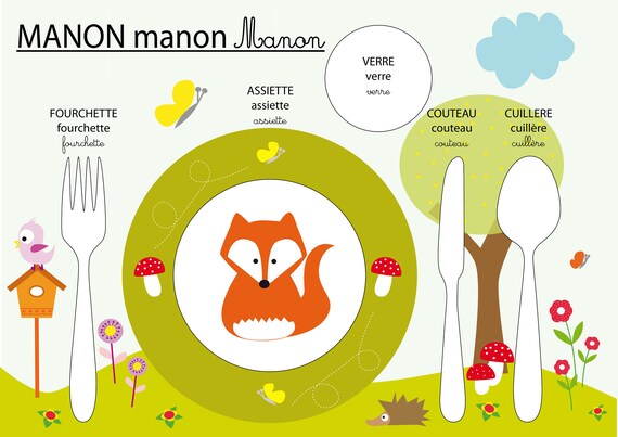 Set de table pédagogique set de table enfant thème renard | Etsy