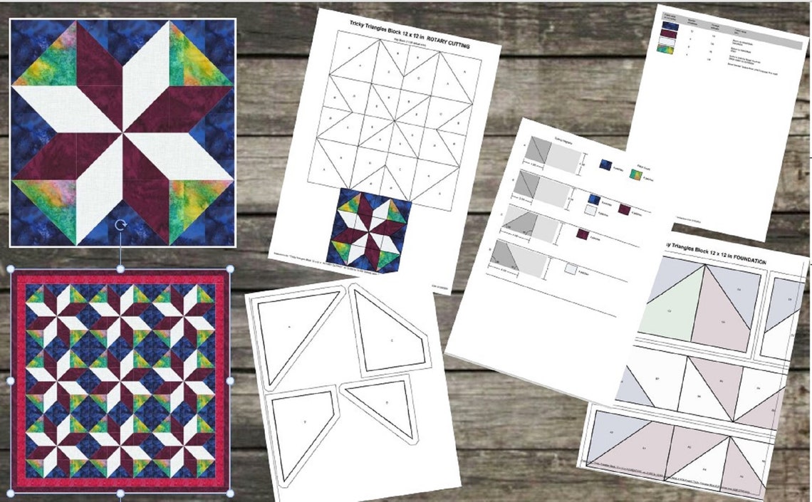 Tricky Triangles Block Quilt Block Pattern in 2 Sizes 12 in X 12 in and ...
