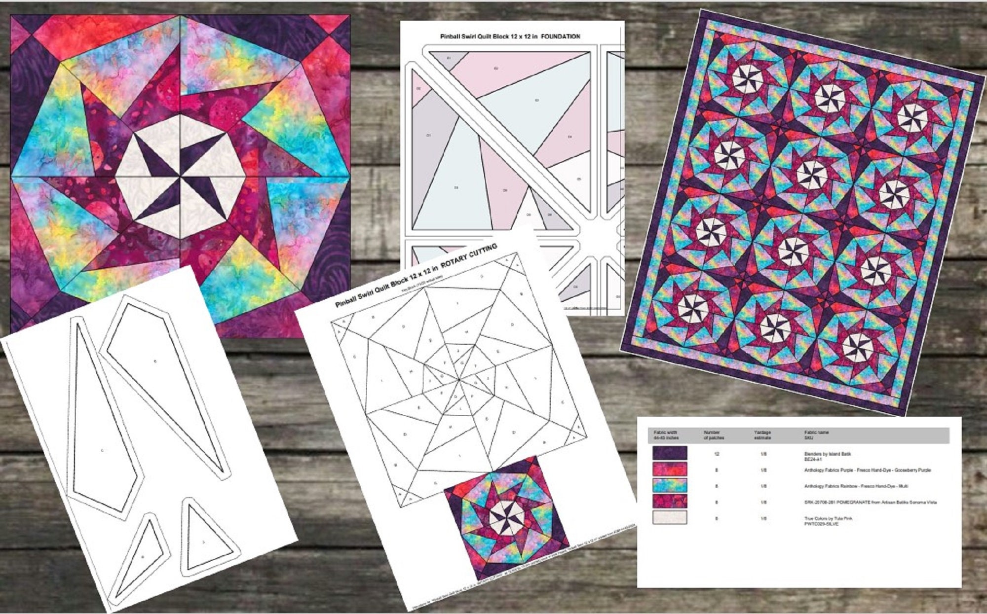 Pinball Swirl Quilt Block Block Quilt Pattern in 2 Sizes 12 X 12 in and ...