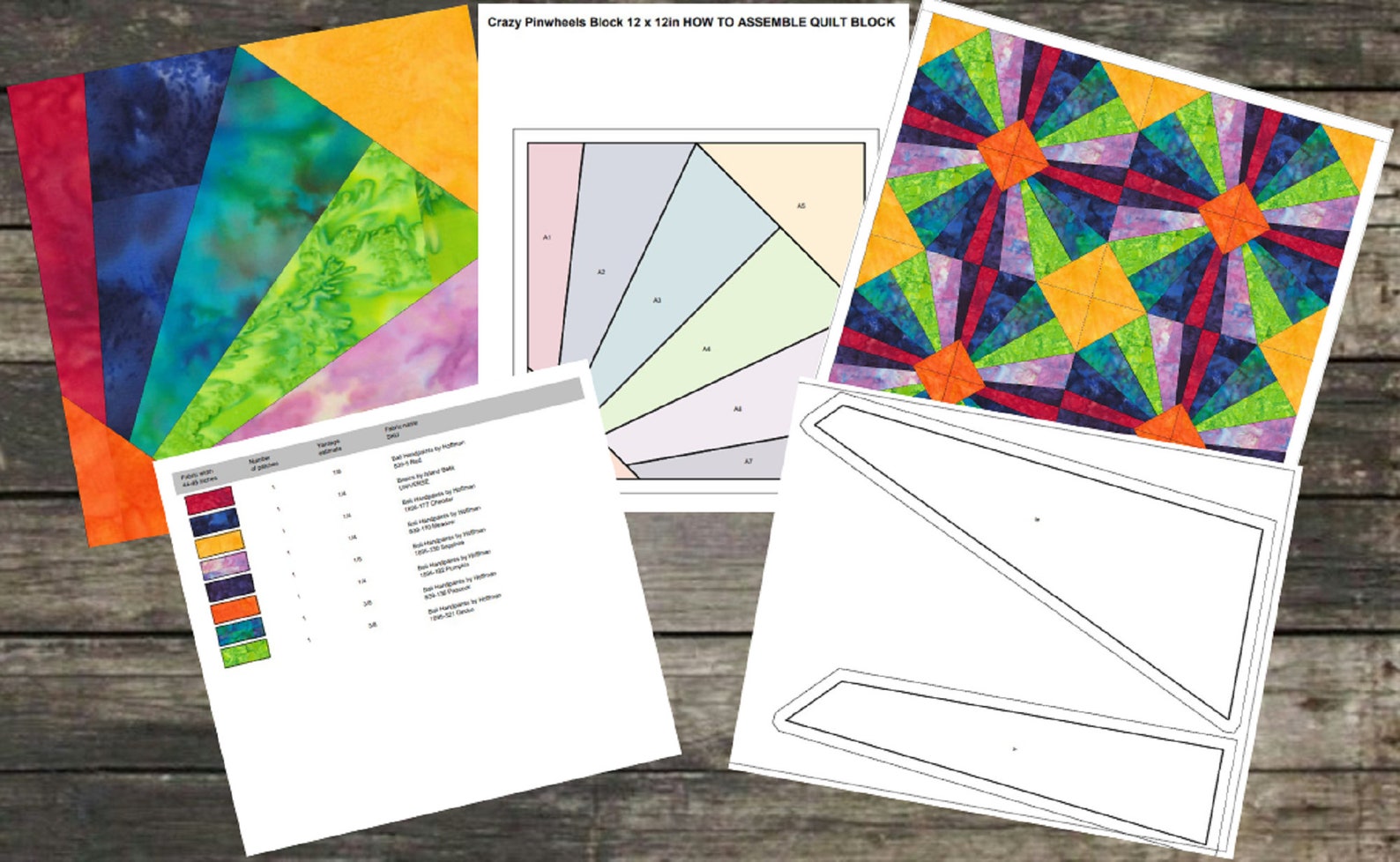 Crazy Pinwheels Quilt Block Pattern in 2 Sizes 12 in X 12 in and 16 in ...