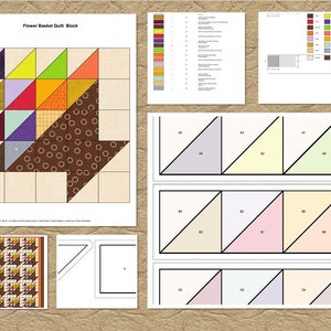 Flower Basket Quilt Block Pattern in 2 Sizes 12 in X 12 in and 16 in X ...