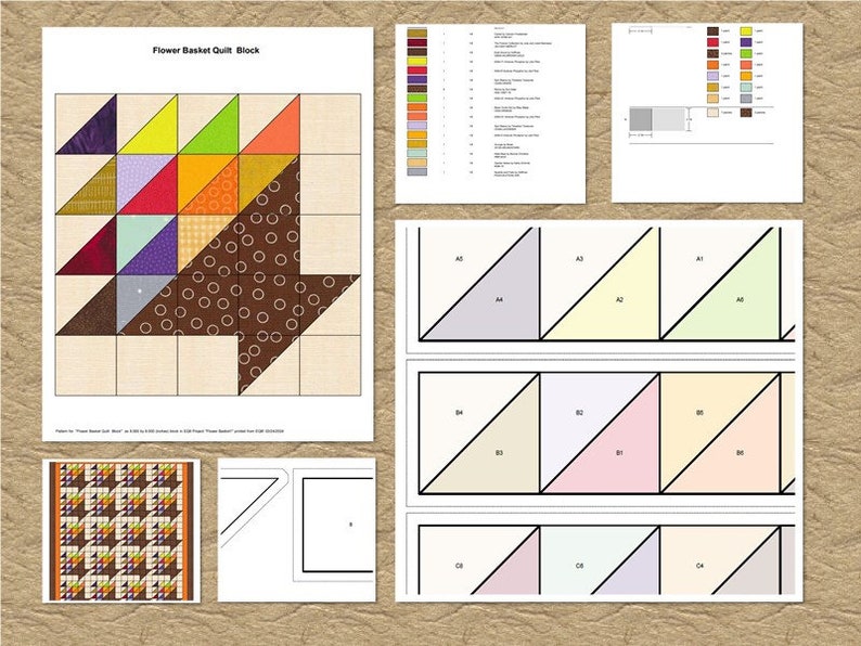 Flower Basket Quilt Block Pattern in 2 Sizes 12 in X 12 in and 16 in X ...
