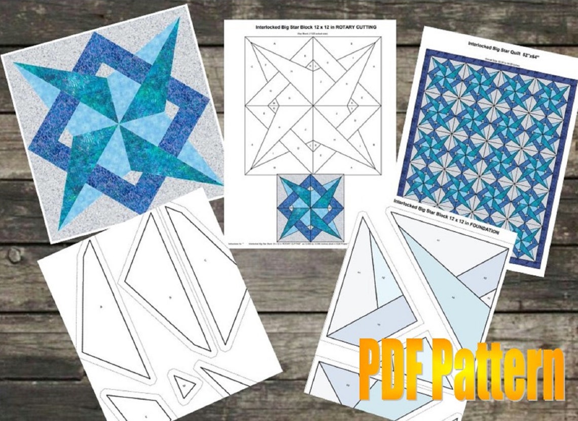 Interlocked Big Star Quilt Block Pattern in 2 Sizes 12 X 12 in - Etsy