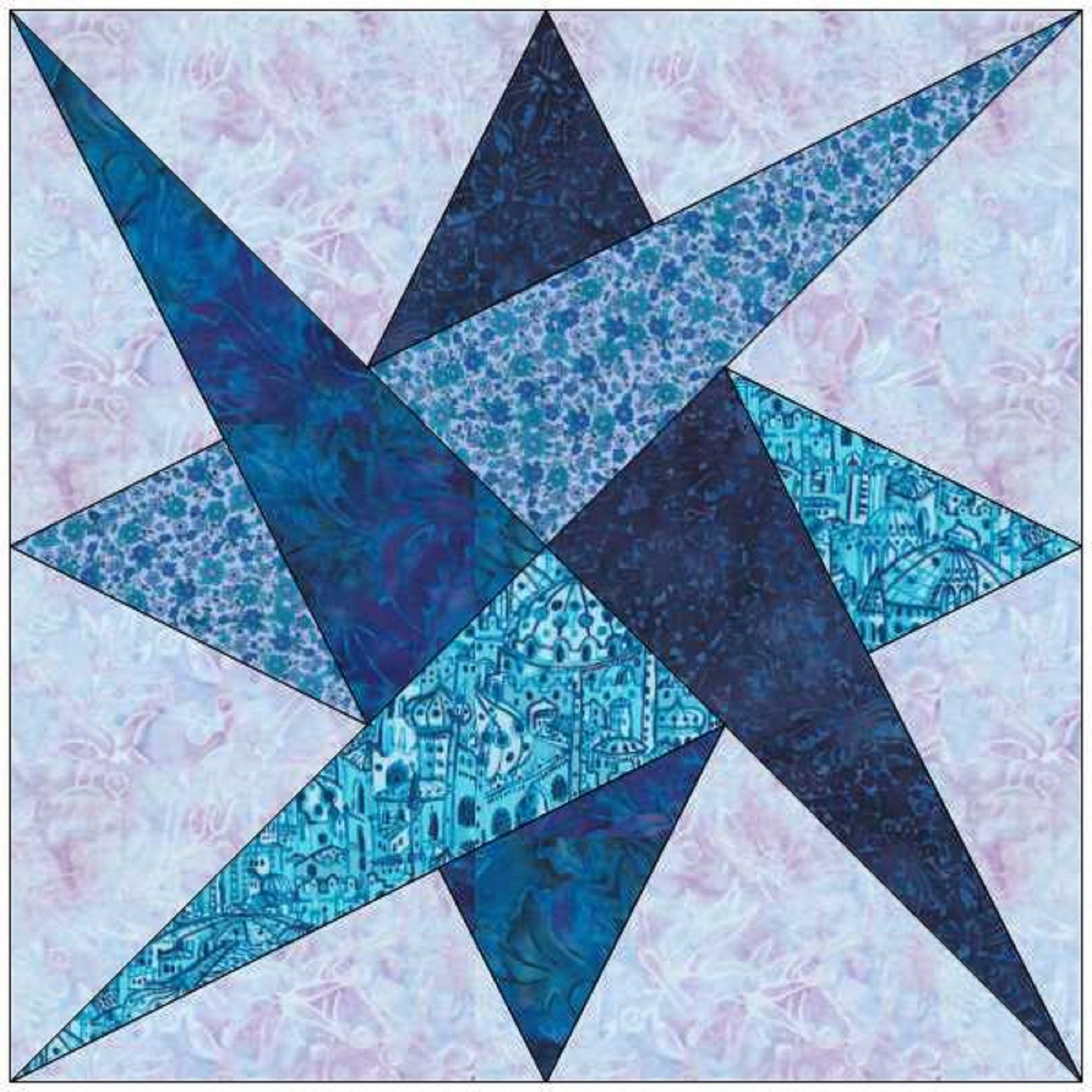Interwoven Star Quilt Block Pattern in 2 Sizes 12 X 12 in and 16 X 16 ...
