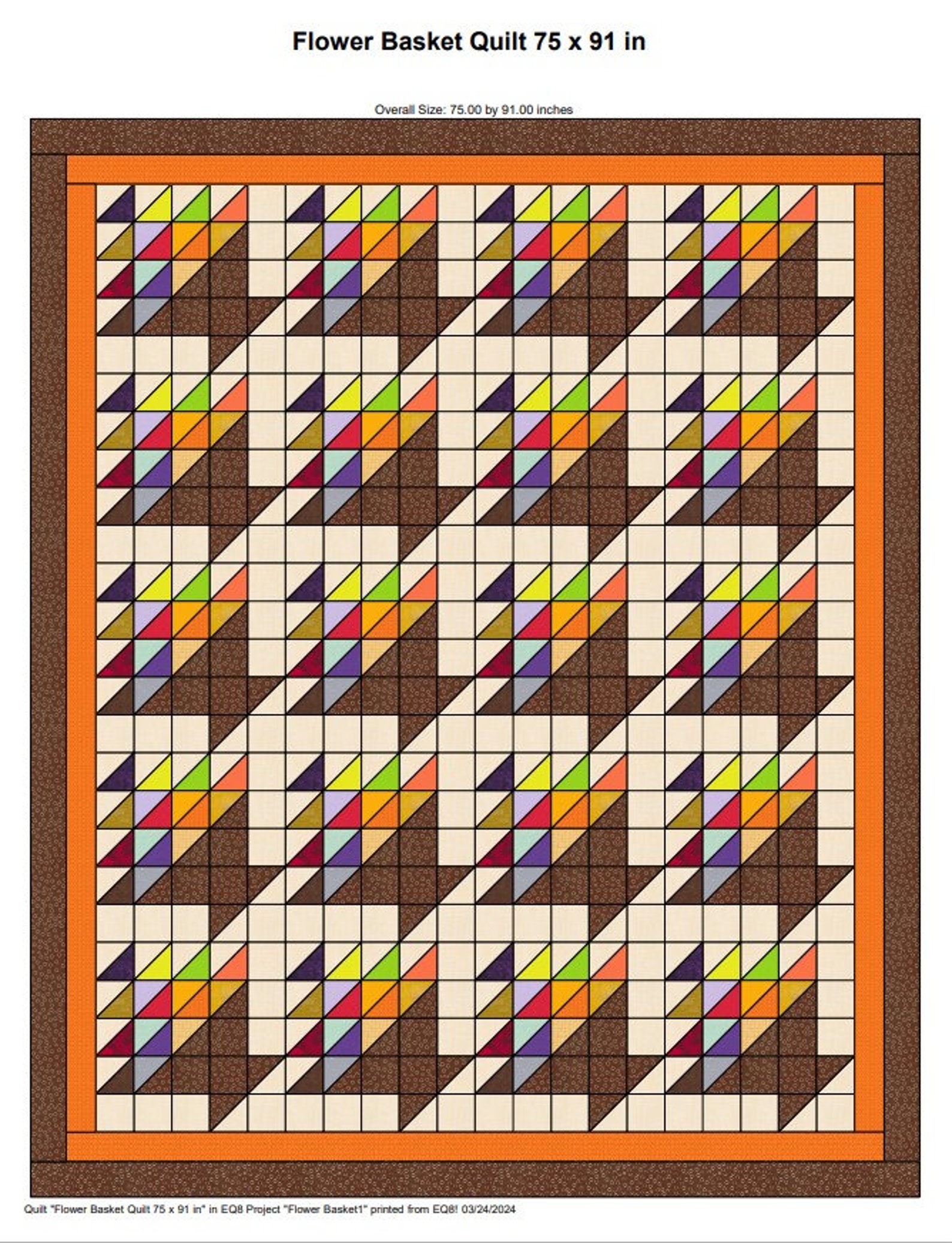 Flower Basket Quilt Block Pattern in 2 Sizes 12 in X 12 in and 16 in X ...