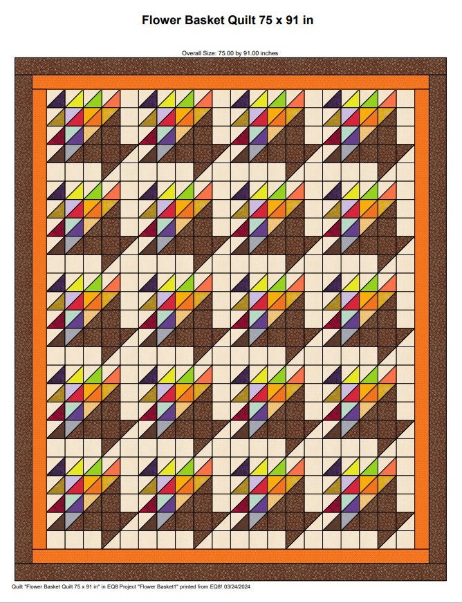 Flower Basket Quilt Block Pattern in 2 Sizes 12 in X 12 in and 16 in X ...