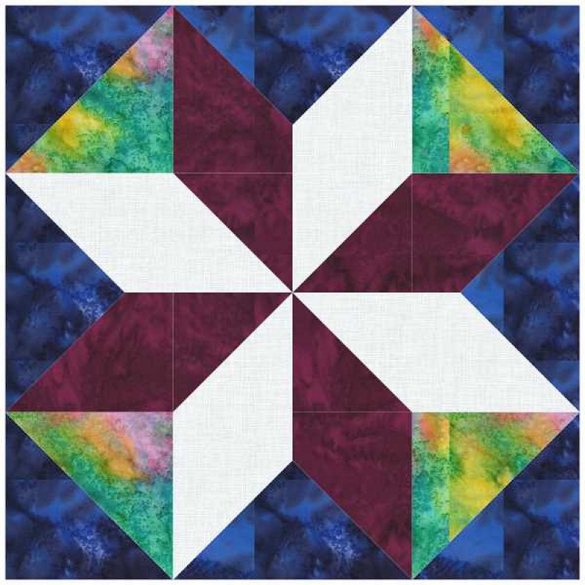 Tricky Triangles Block Quilt Block Pattern in 2 Sizes 12 in X 12 in and ...