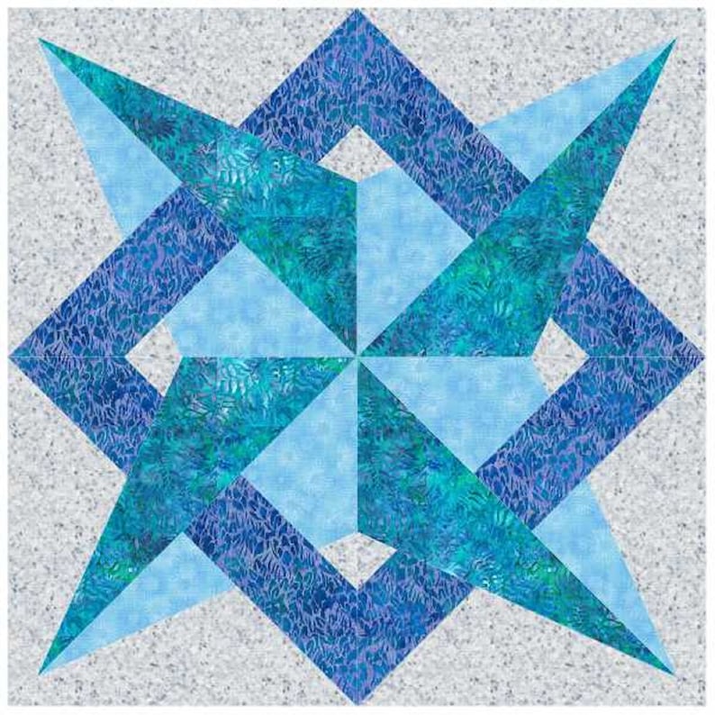 Interlocked Big Star Quilt Block Pattern in 2 Sizes 12 X 12 in and 16 X ...