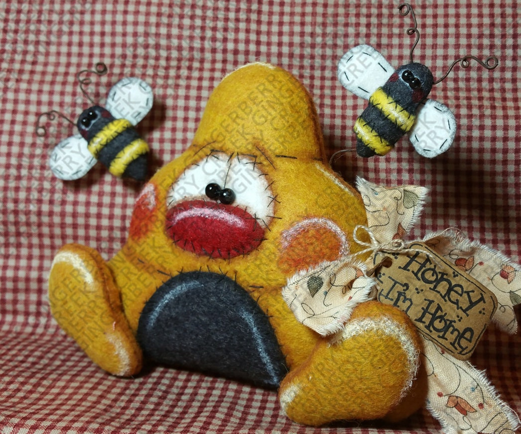 Honey I'm Home Pattern #221 - Primitive Doll Pattern - Beehive and Bees ...