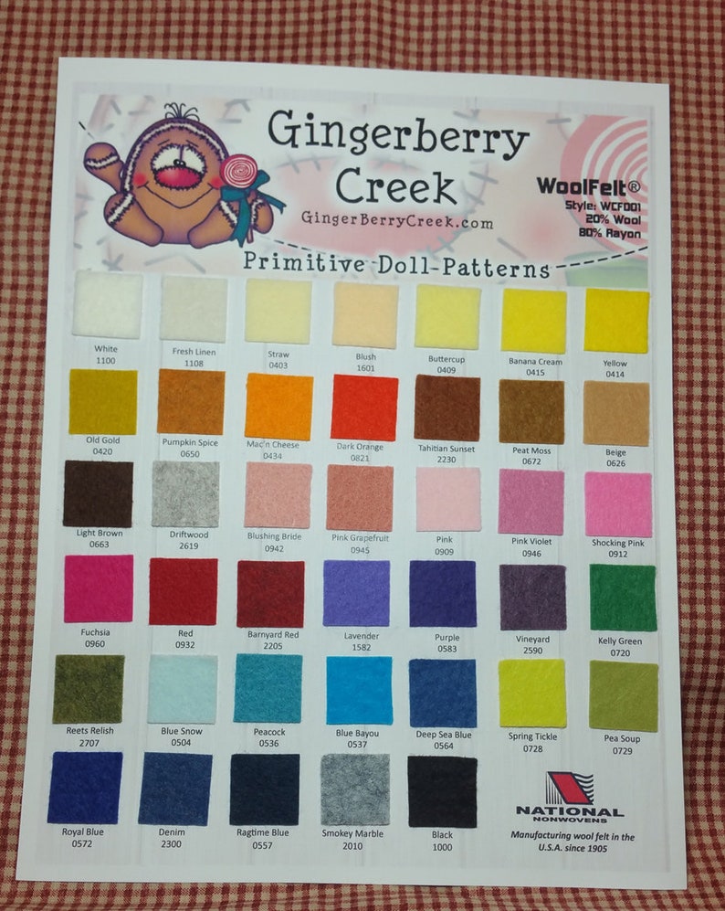 Wool Felt Sample Sheet Set - Sample Swatch of 113 Wool Felt Colors - US ...