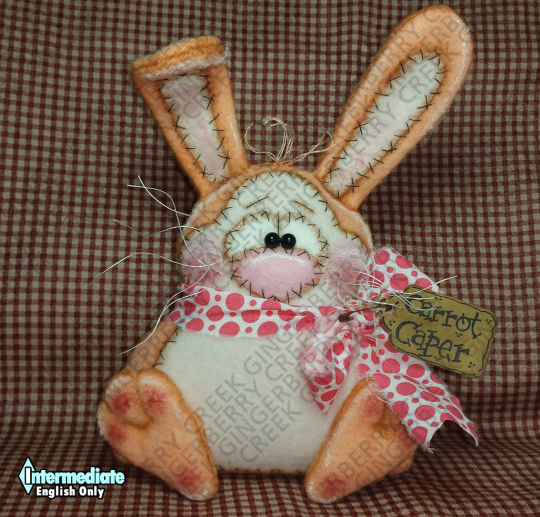 Little Carrot Caper Bunny Pattern #173 - Primitive Doll/ornie Pattern ...