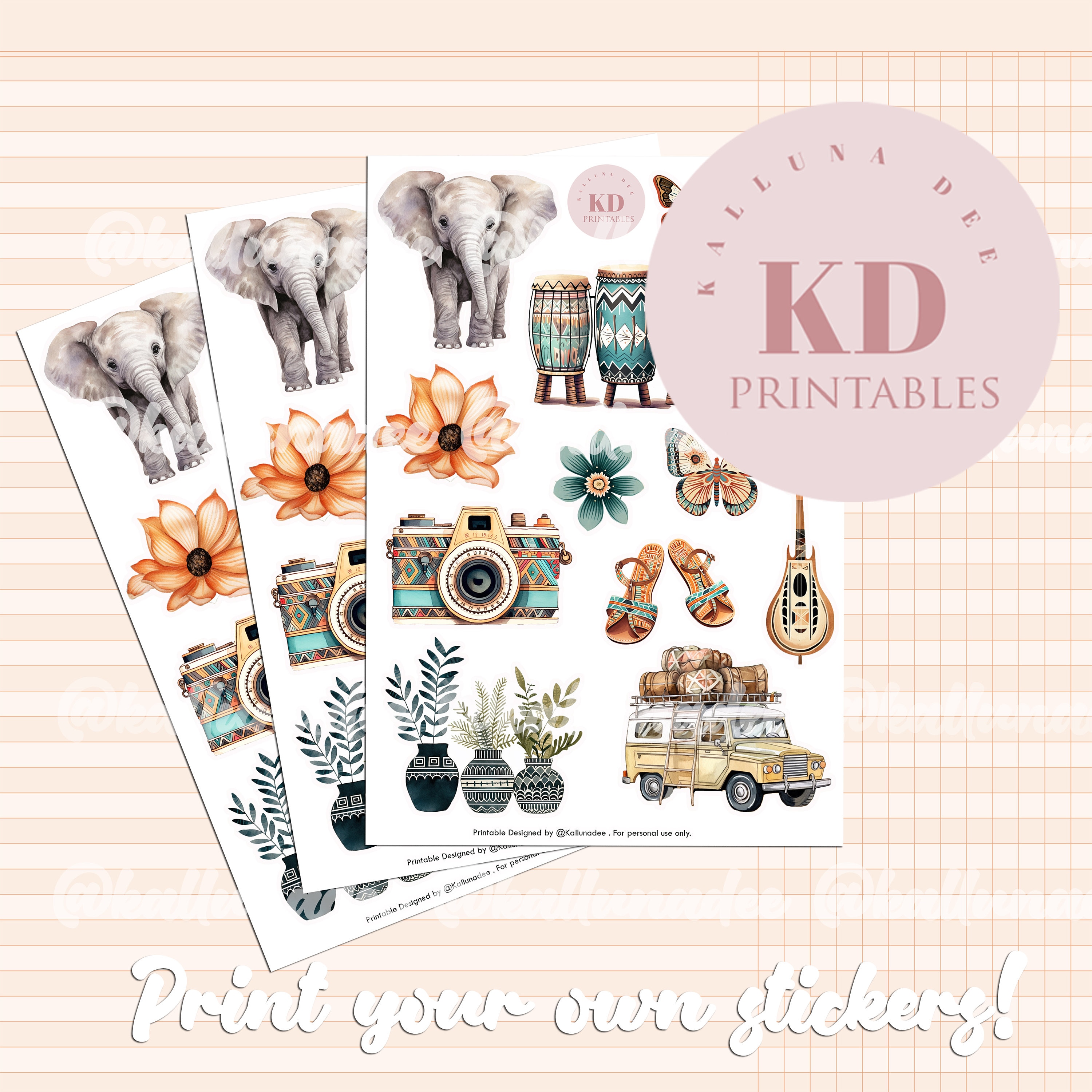 Safari Themed Printable Sticker Sheet in Digital Format - Etsy