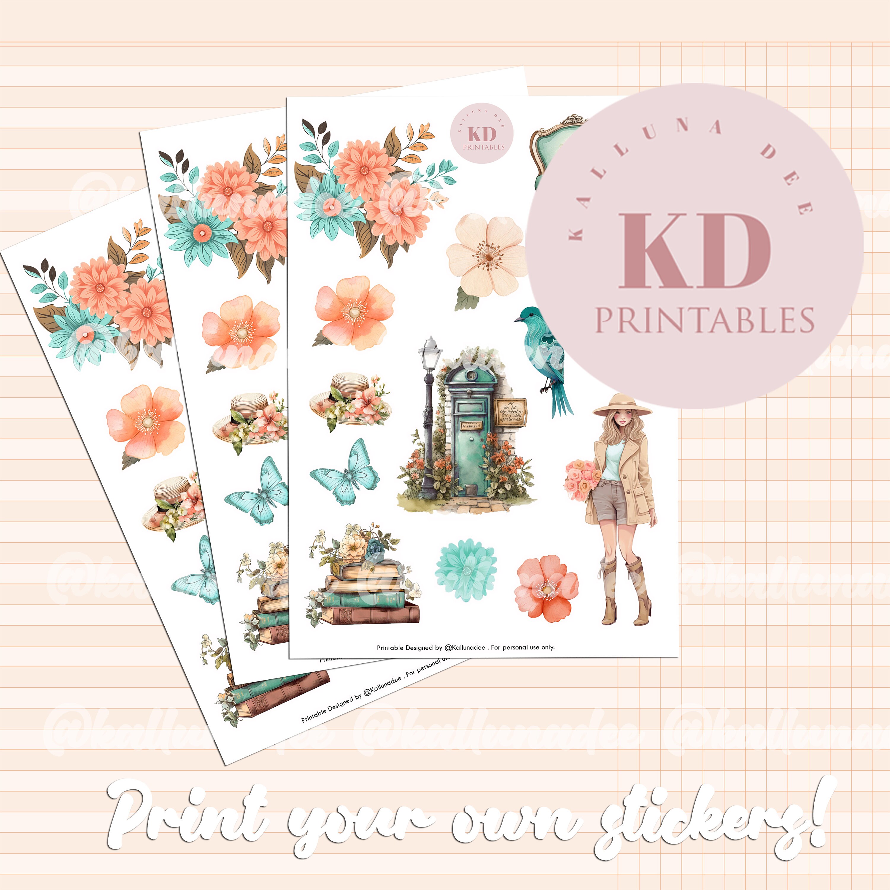 Peach Cottagecore Themed Printable Sticker Sheet in Digital Format ...