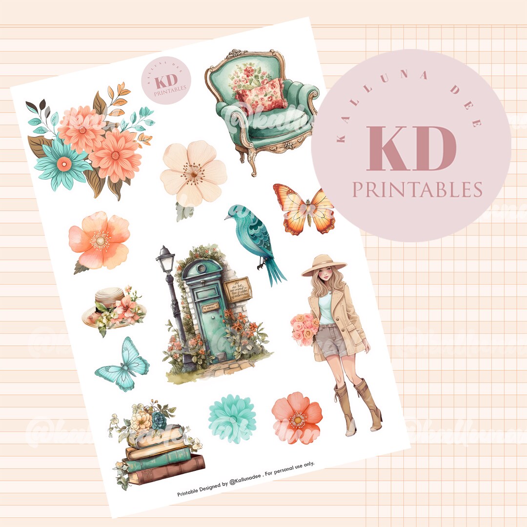 Peach Cottagecore Themed Printable Sticker Sheet in Digital Format ...