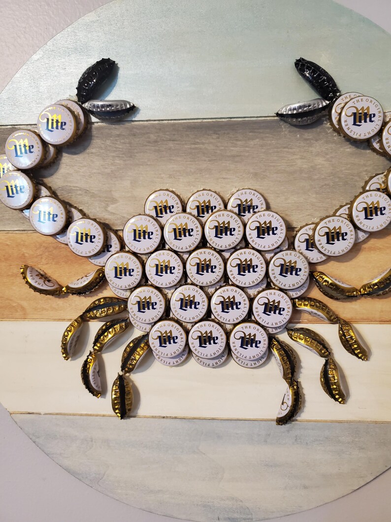 Large Crab Beer Bottle Cap Wood Nautical Sign - Etsy
