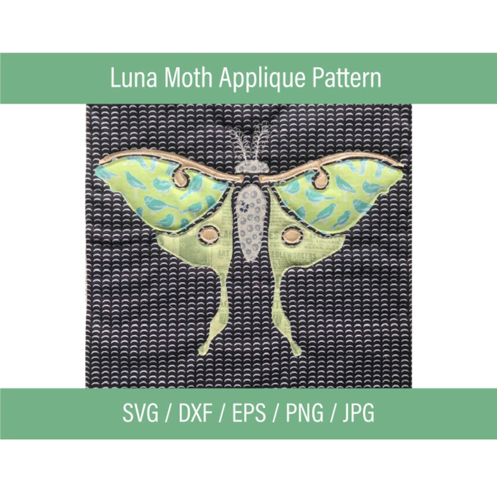 Luna Moth Quilt Pattern, Moth Quilt Pattern, Moth SVG File, Raw Edge ...