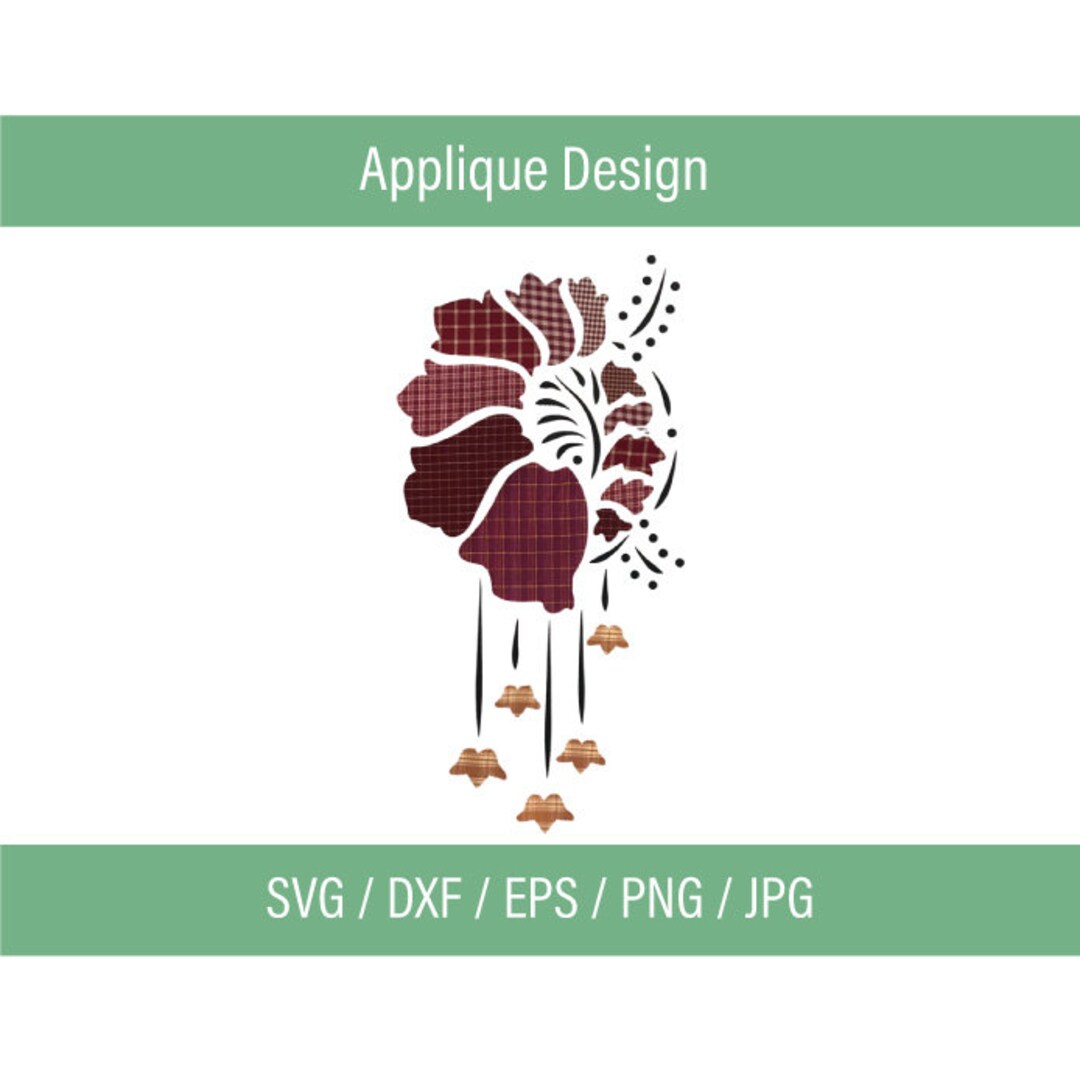 Fabric SVG File, Flower SVG, Raw Edge Applique Design, Art Nouveau ...