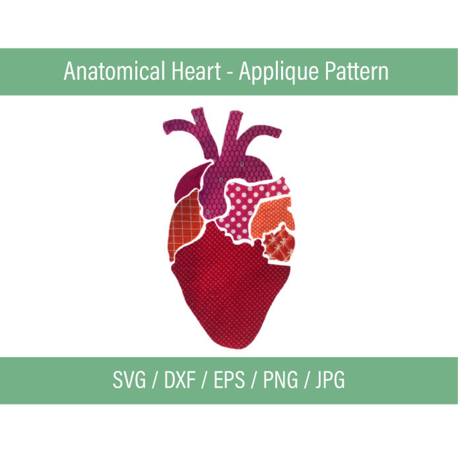 Heart Applique, Applique Pattern, Anatomical Heart, Heart Cut File ...