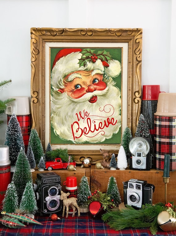 Vintage Santa Digital Download Printable Wall Art Retro | Etsy