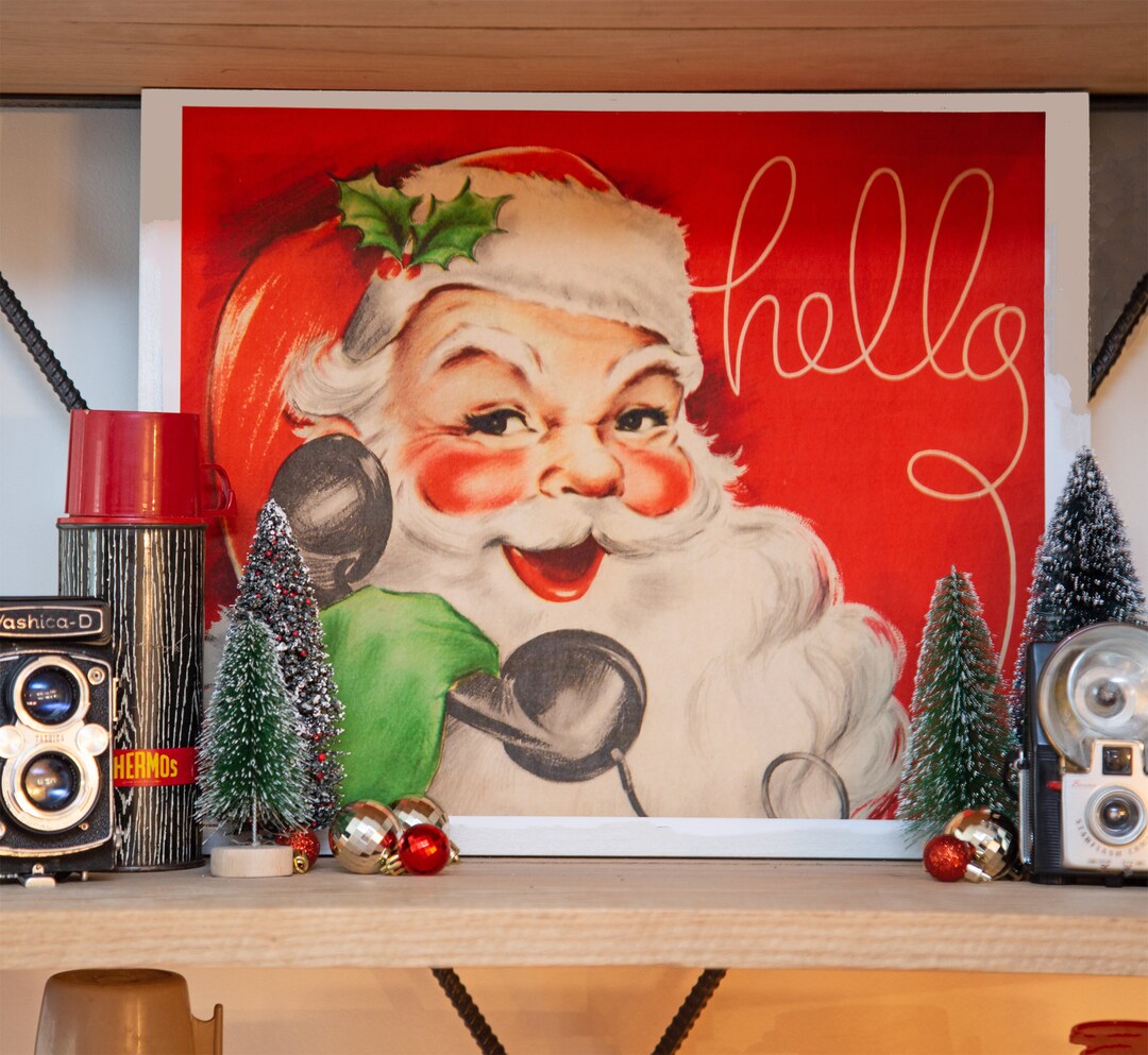 Retro Santa, Hello Santa, Santa Print, Christmas Wall Decor, Vintage ...