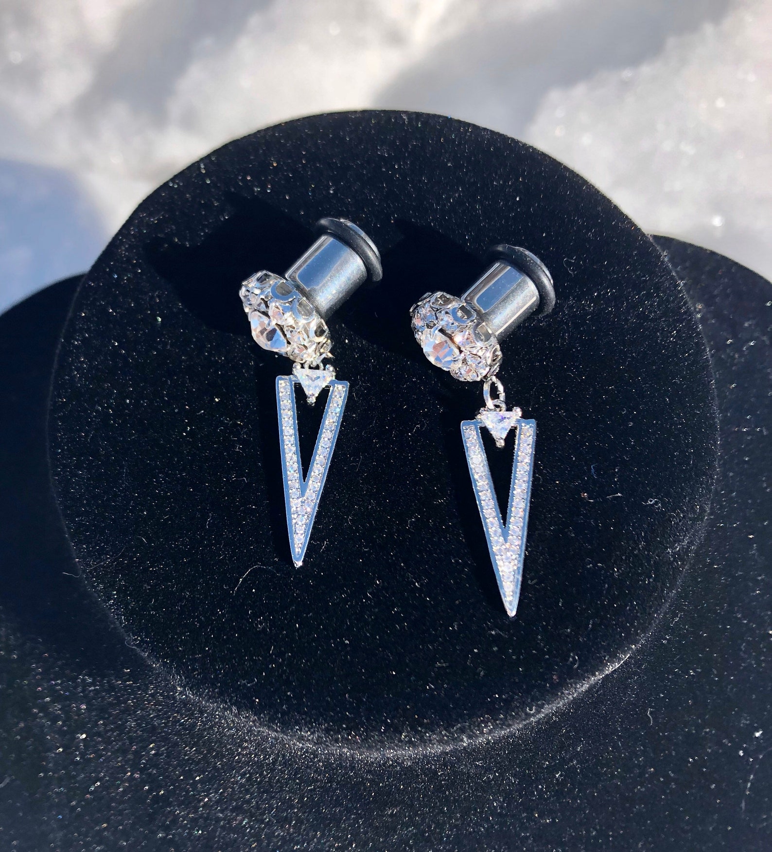 Triangle Rhinestone Dangle Plugs Gauges With Coordinating - Etsy