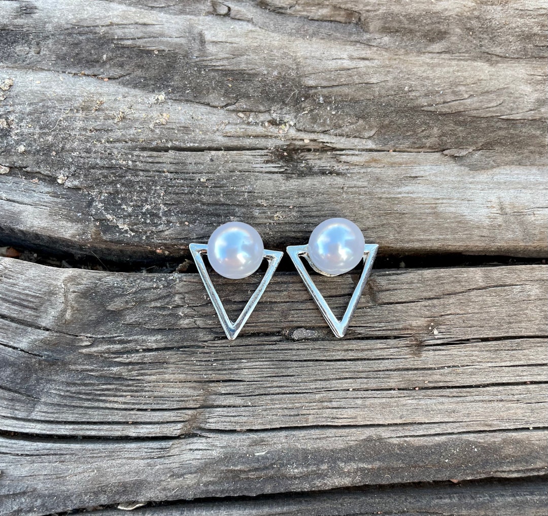 Pearl With Silver Geometric Triangle 8g 3mm 6g 4mm 4g 5mm 2g 6mm - Etsy