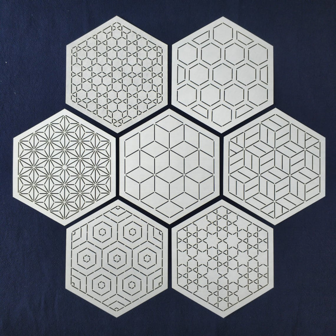 Sashiko Stencil Sashiko Embroidery Pattern Hexagon template | Etsy