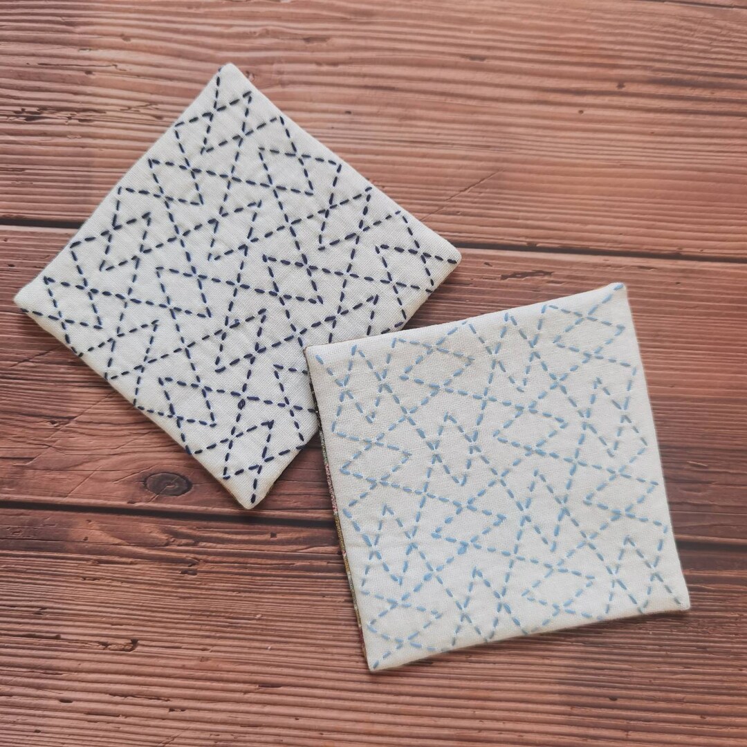 Sashiko Embroidery Coasters, Coasters, Place Mat, Reversible Coaster ...