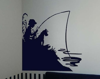 Little Boy Fishing With His Boxer Dog Vinyl Wall Sticker Decal | Etsy