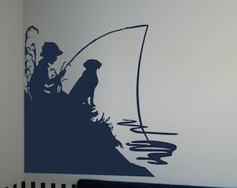 Little Boy Fishing with His Dog Vinyl Wall Sticker Decal | Etsy