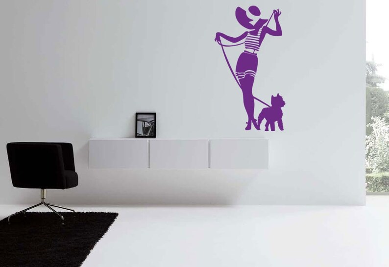 Classy Stylish Lady Walking the Dog Vinyl Wall Sticker Decal - Etsy