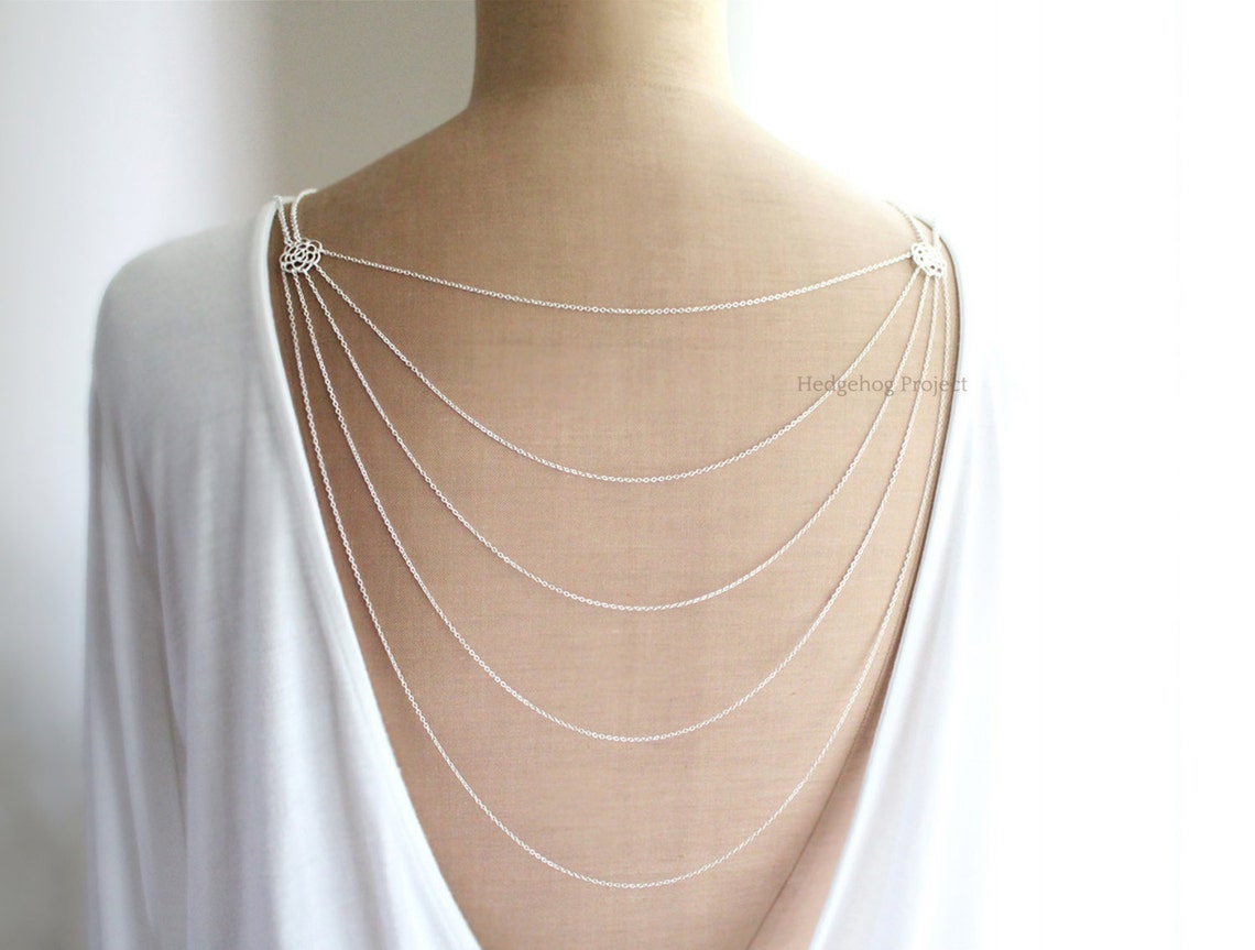 Romance - Art Deco Glam, Multistrand Back Necklace, Backdrop Necklace ...