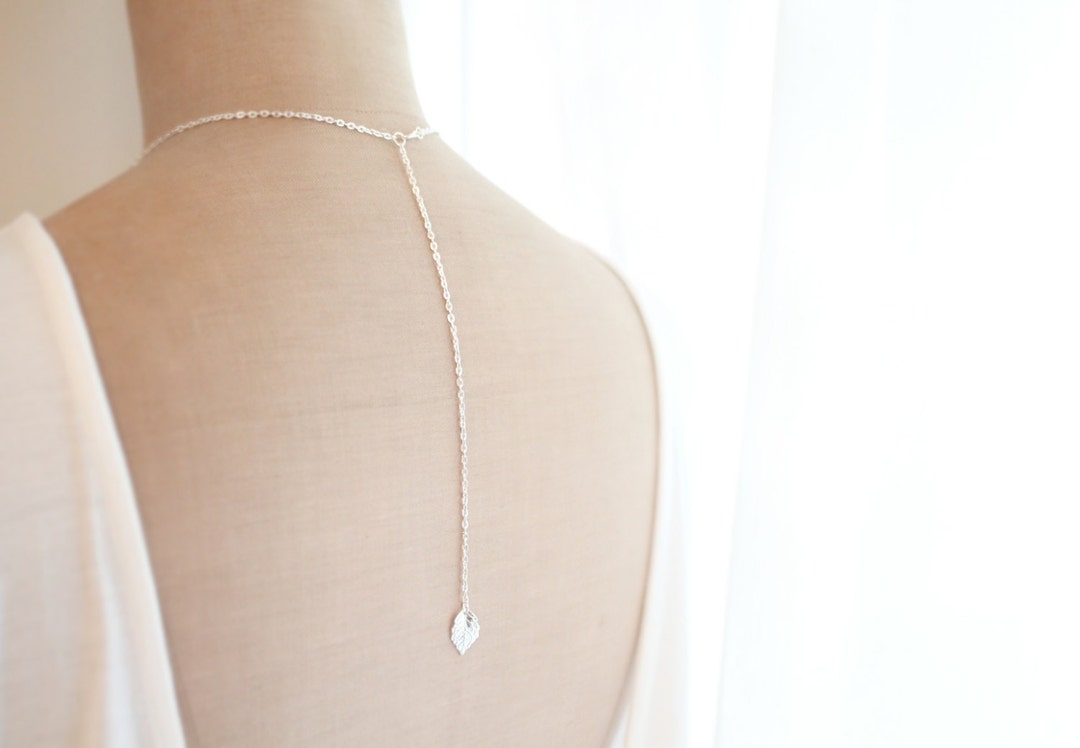 Leaf Back Drop Necklace, Everyday Jewelry, Minimal Leaf Pendant, Silver ...