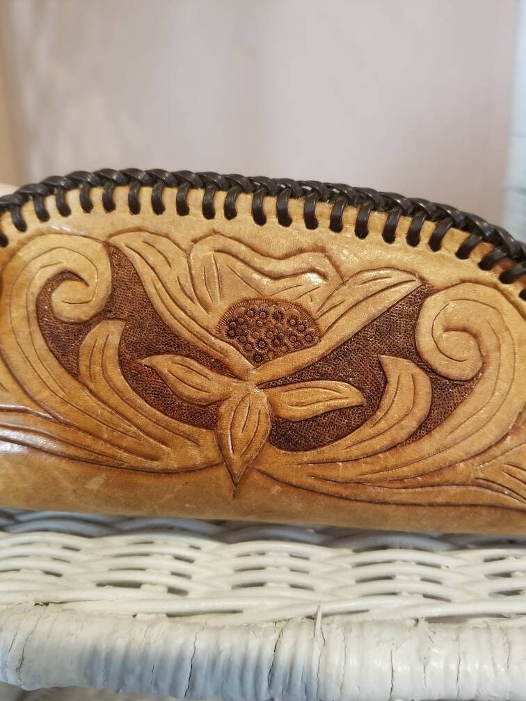 Vintage Hand Tooled Leather Coin Bag Pouch - Etsy