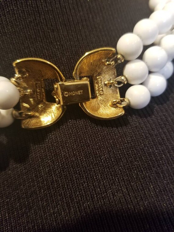 Bright White Beaded Monet Necklace - Gem