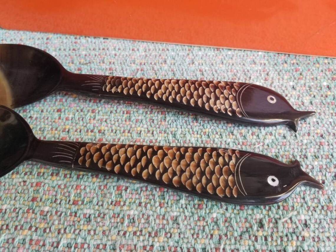Midcentury Fish Serving Fork & Spoon Set - Etsy