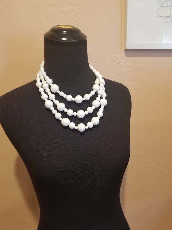 Bright White Beaded Monet Necklace - Gem