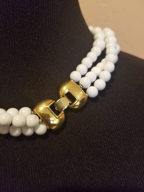 Bright White Beaded Monet Necklace - Gem