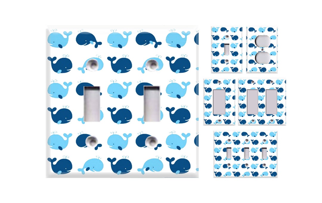 Blue Whales on White Themed Light Switch Cover, Outlet Cover - You ...