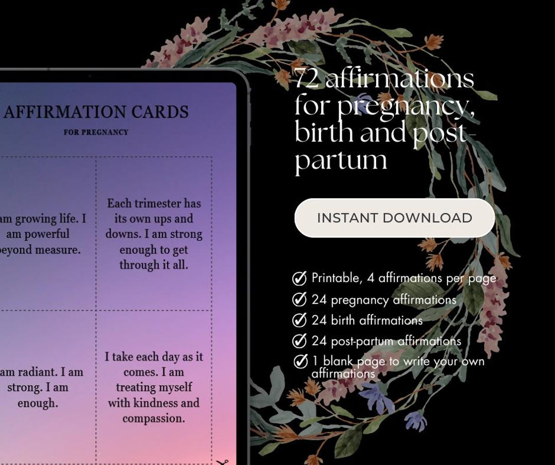 72 Printable Affirmation Cards for Pregnancy, Birth and Post-partum ...