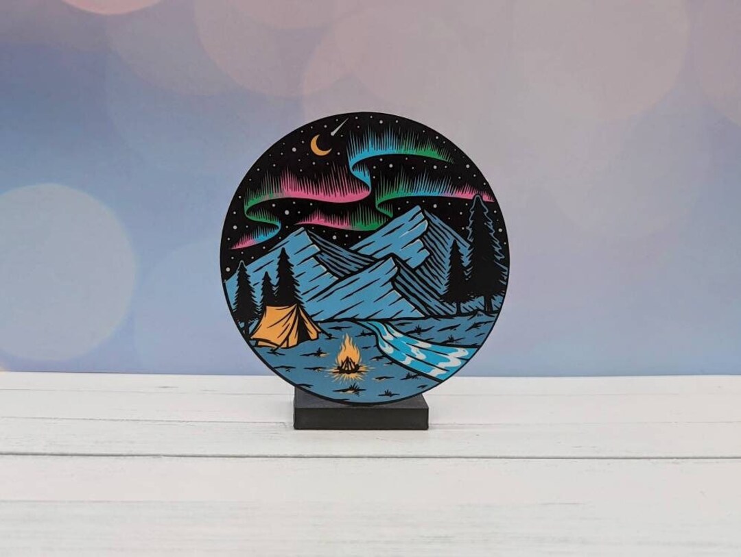 Northern Lights Camping Die-cut Waterproof Vinyl Sticker, Laptop ...