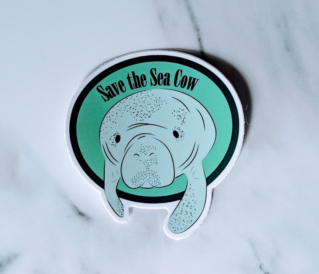 Manatee Vinyl Sticker, Cute Save the Sea Cow, Water Bottle Sticker ...