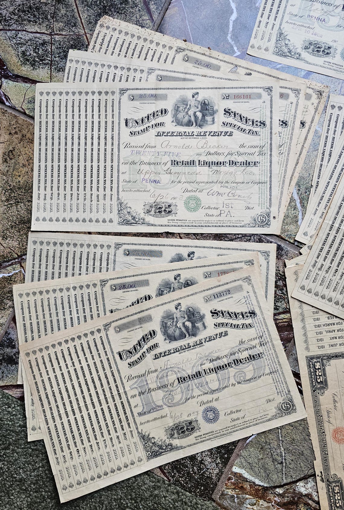 Original Alcohol Liquor Retail Tax Stamp License Victorian IRS Internal ...
