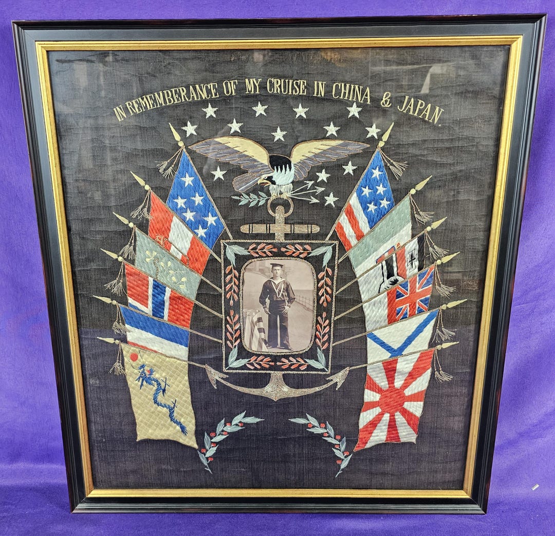 Gorgeous Pre WW1 Hand Sewn Bullion Gift With Sailor Photo Navy Japan ...